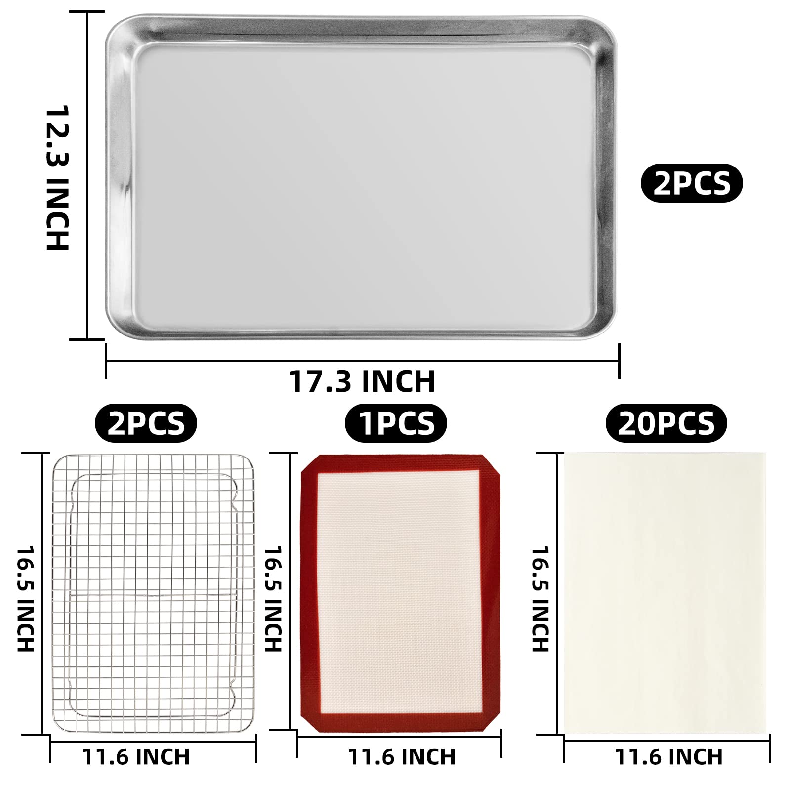 ASHQSS Baking Sheet with Rack Set,Stainless Steel Baking Pan with Cooling Rack,Non-Stick Cookie Sheets for Oven, Heavy Duty & Dishwasher Safe & Easy to Clean