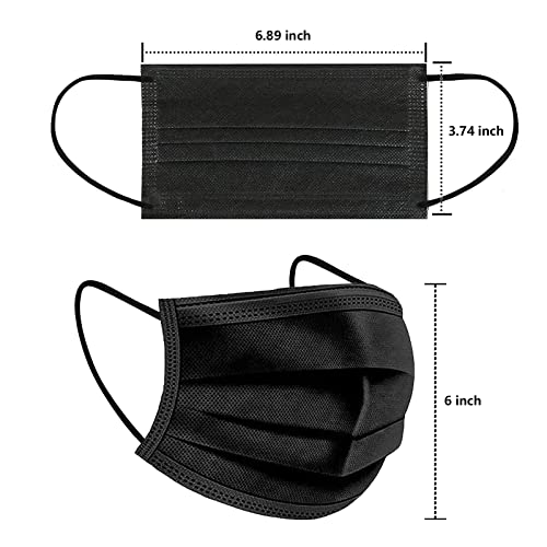 Black Disposable Face Masks - 50 Pack Black Masks for Women and Men,3 Ply Breathable Adult Face Masks