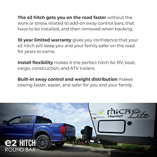 Fastway e2 2-Point Sway Control Round Bar Hitch, 94-00-1061, 10,000 Lbs Trailer Weight Rating, 1,000 Lbs Tongue Weight Rating, Weight Distribution Kit Includes Standard Hitch Shank, Ball is Included