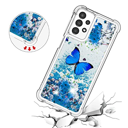 CAIYUNL for Samsung Galaxy A13 4G Case [Not fit A13 5G]with Screen Protector,Girls Women Cute Glitter Liquid Floating Soft TPU Shockproof Protective Phone Case for Samsung Galaxy A13 4G-Blue Butterfly