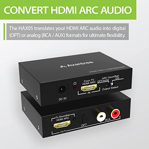Avantree HAX05 - HDMI ARC Audio Converter TV Sound with Pass-Through Capabilities, Optical & Analog Audio Output, and CEC Support