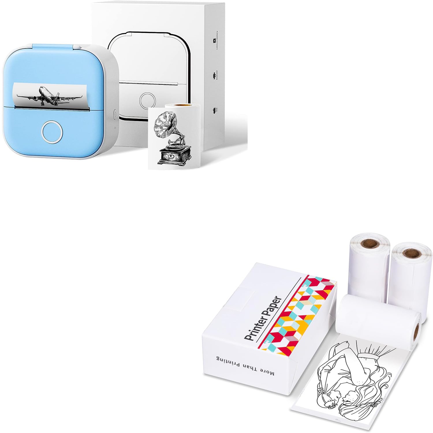 Ponek Mini Pocket Sticker Printer-Bluetooth Pocket Thermal Printer-Portable Smart Photo Printer for iPhone, White Self-Adhesive Paper Compatible with T02/M02X/M02XS for Journal, Photo, Memo
