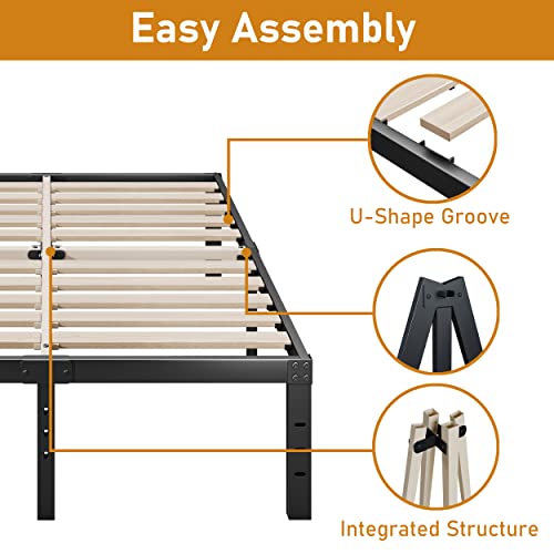 Cleaniago California King Bed Frame, 3“ Wide Wooden Slats Support for Mattress, 18 Inch High Rised, No Box Spring Needed Platform, Noise Free, Easy Assembly