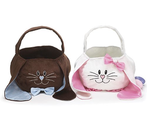 Personalized Easter Basket (Blue Chocolate) Plush Easter Basket Tote Bunny Bucket Embroidered with Kids Name