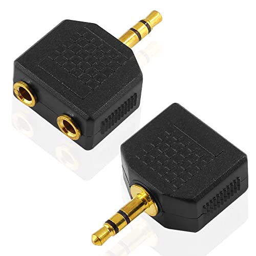 Eilumduo 3.5mm Headphone Y Splitter, 2 Pcs Gold Plated Male to Dual Female Audio Stereo Jacks, Black Adapter Converter for Media Players, Audio Devices