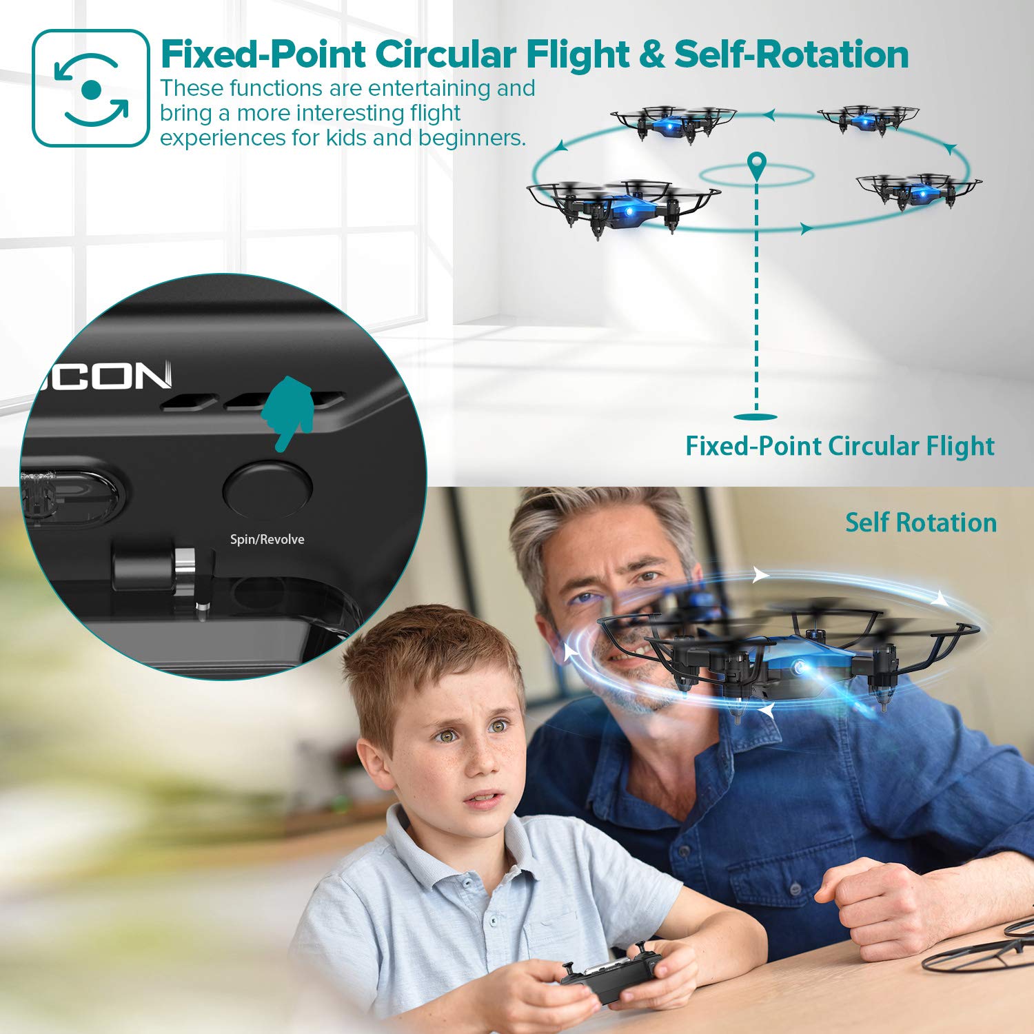 Drone with Camera, DROCON Spacekey 1080P Remote Control Drone for Kids Beginners, FPV Drone App Control, Gravity Control, One-key Return, 2 Batteries, 3 Speed Modes, Foldable Arms,Blue