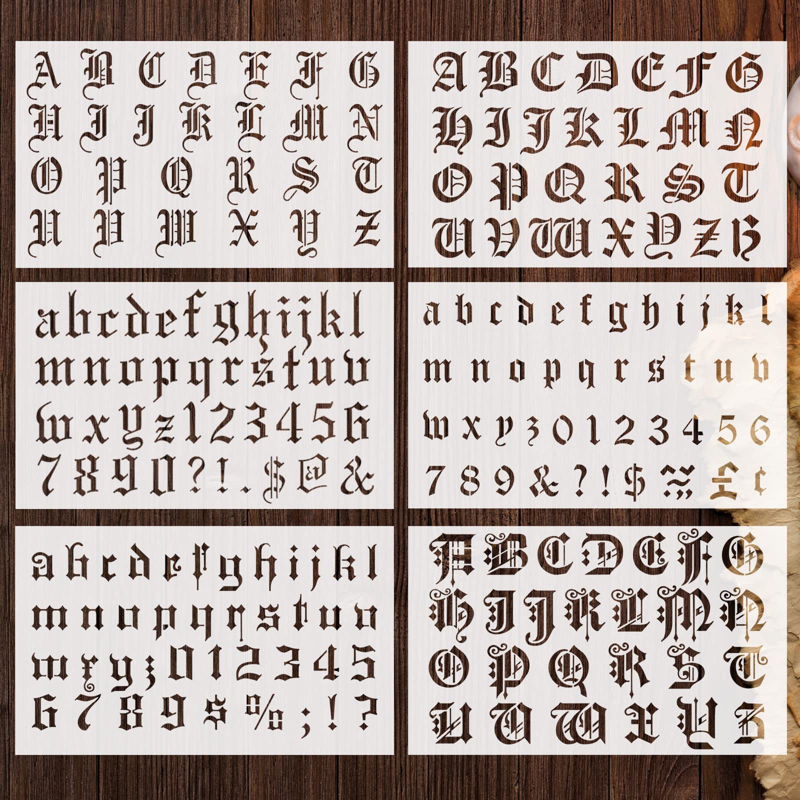 8 Pieces Lettering Stencils Calligraphy Letter Stencils Gothic Font Stencil Templates Alphabet Number Templates Plastic Number Drawing Painting Stencils for DIY Crafts Scrapbook (Funny Style)