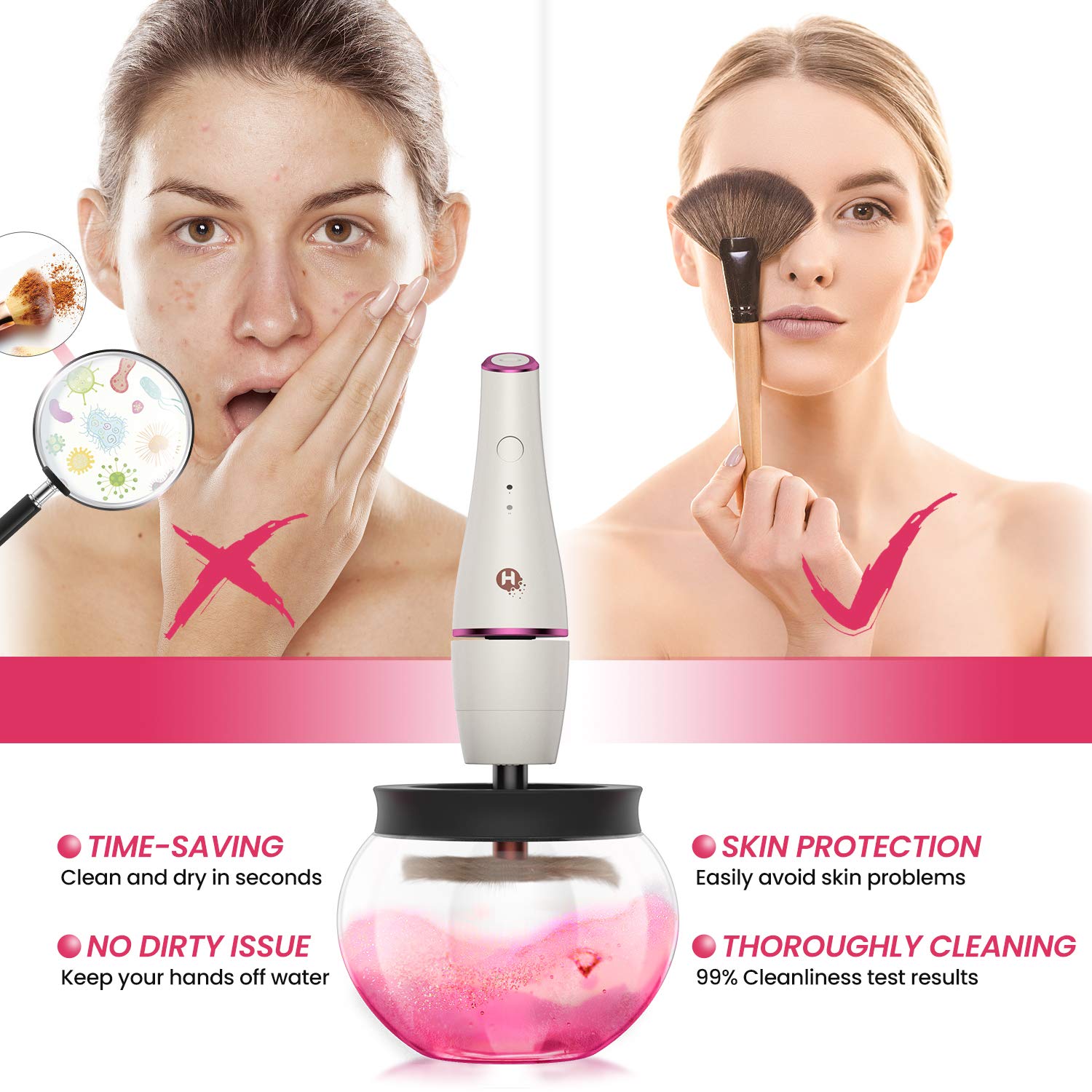 All in 1 Makeup Brush Cleaner, HOPEMATE Electric Makeup Brush Spinner Dryer Cleaning Machine, Cleanse Cosmetics, Dusts of Makeup Brushes