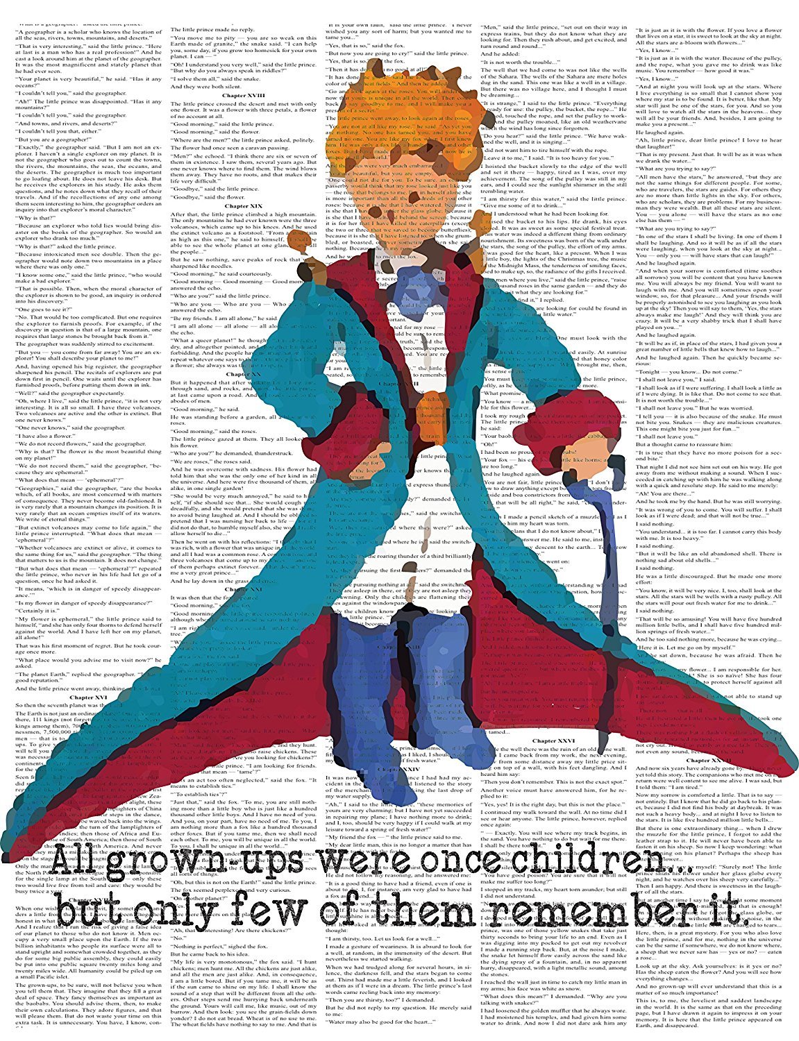 Little Prince Upcycled Like Print 08x10 Inch Print, The Little Prince Colorful Inspired Quote Le Petit Prince Upcycled Like Art Print Wall Decor Quotes Art Nursery Wall Hanging, Wall Décor for Kids