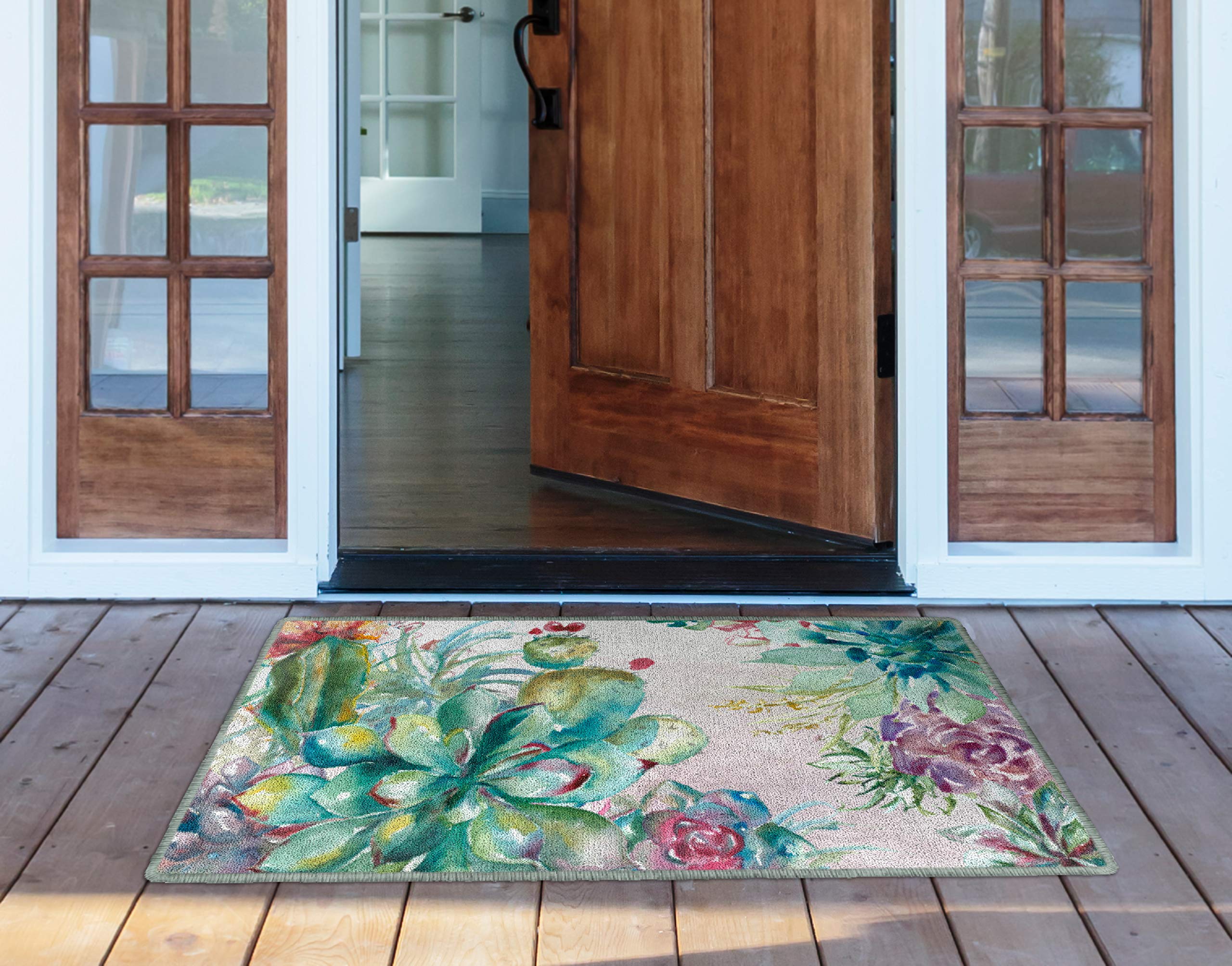Brumlow Mills Succulent Floral Garden Area Rug for Dining Room or Kitchen Mat, Bedroom Doorway and Entryway Rug, 1'8" x 2'10", Green