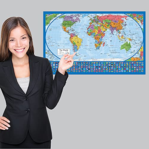 Equal Earth World Map Poster - map design shows continents at true relative size. (LAMINATED, 18” x 29”)