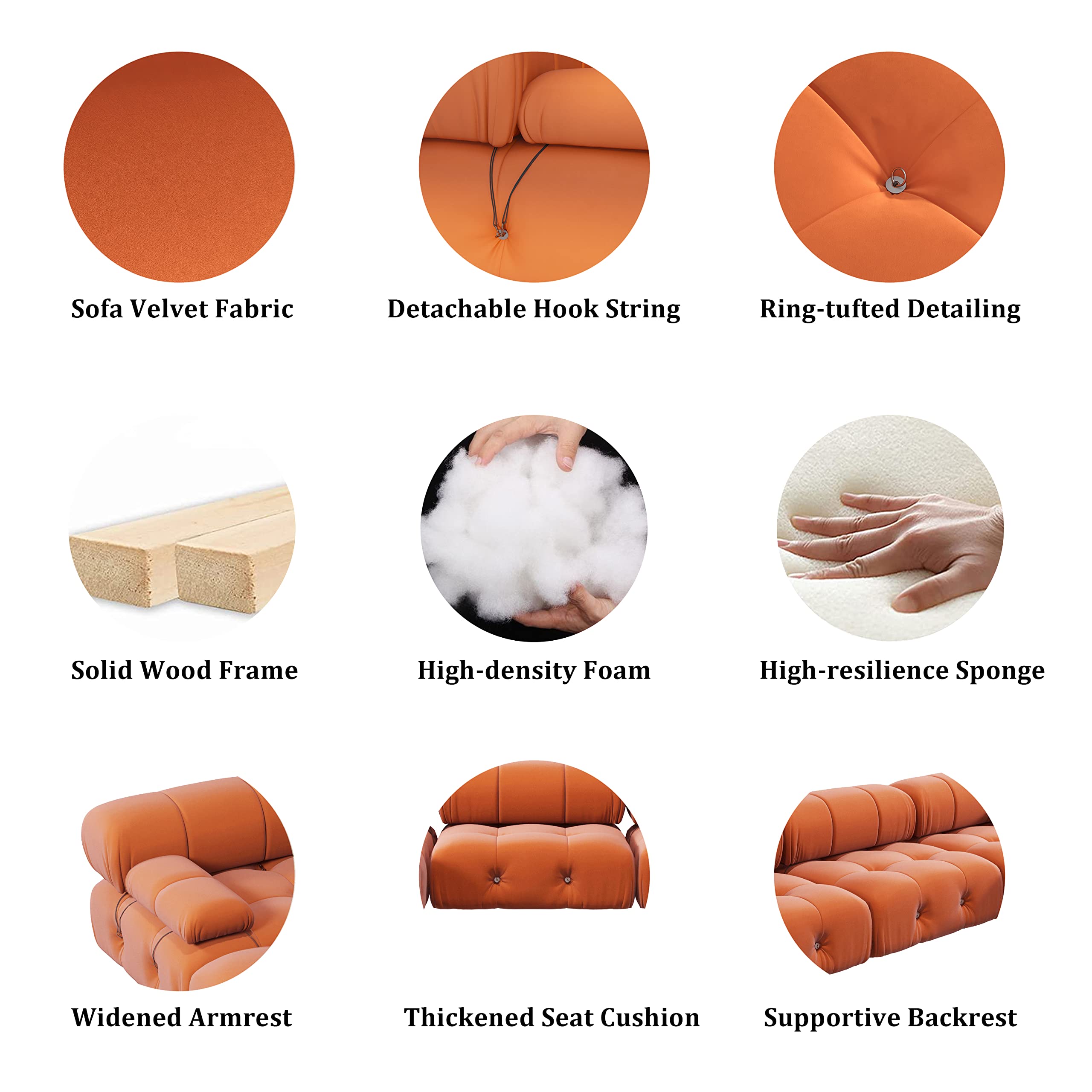 MGH Convertible Modular, Minimalist Couch with Ottomans, L-Shaped Velvet Sofas Couches, 4-Seat Sofa Couch Sectional with Reversible Chaise for Living Room (Orange)