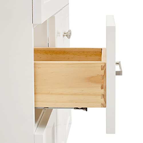 ARIEL 36" White Bathroom Vanity Base Cabinet, Right Offset Sink Configuration, 2 Soft-Closing Doors, 2 Full Extension Dovetail Drawers, 1 Enclosed Large Storage Shelf, Brushed Nickel