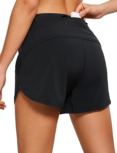 CRZ YOGA High Waisted Running Shorts for Women - 4'' Liner Gym Athletic Workout Shorts with Zipper Pockets Breathable Black Medium