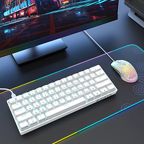 DIERYA 60% Mechanical Keyboard, DK61se Wired Gaming Keyboard with Red Switches, LED Backlit Ultra-Compact 61 Keys Mini Office Keyboard for Windows Laptop PC Gamer Typist(White)
