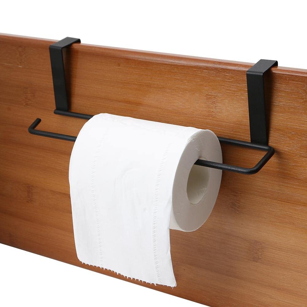 Andy's Orchids Under Cabinet Paper Roll Rack, Over Door Towel Holder, Metal Tissue Hanger Organizer Rack Shelf for Toilet Kitchen Accessories (Black)