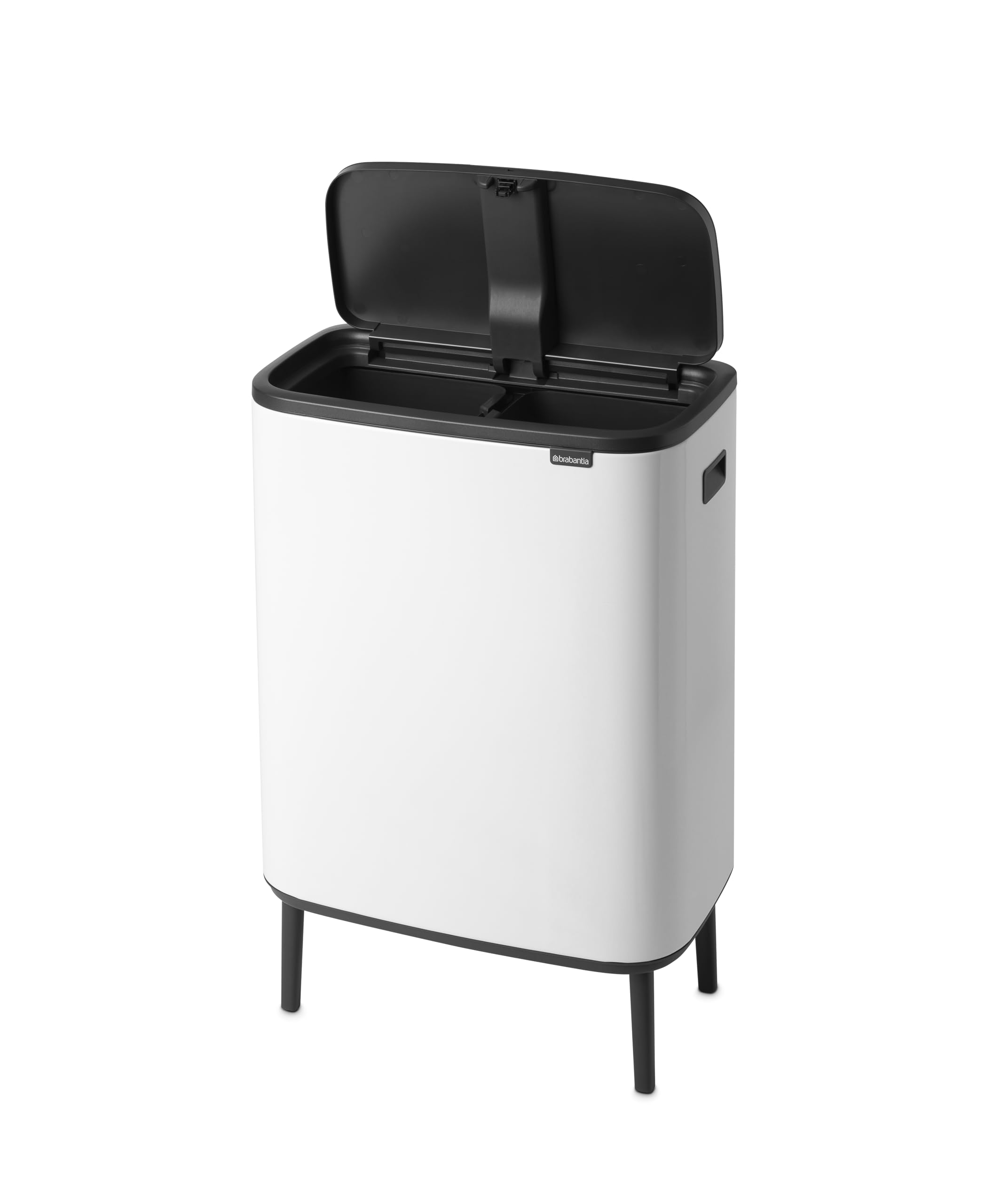Brabantia Bo Hi Touch Top Trash Can - 2 x 8 Gal Inner Buckets (White) Waste/Recycling Garbage Can, Removable Compartments, Raised Legs