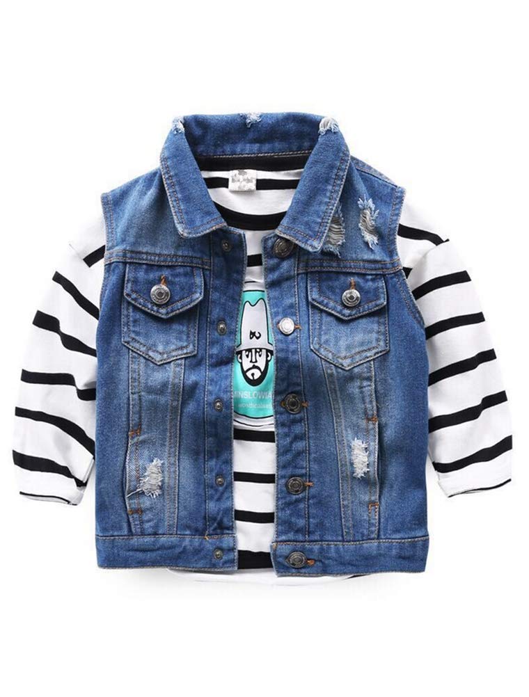 Little Boys Girls Spring Autumn Denim Vest Jacket Waistcoat Top Style2 Blue 120