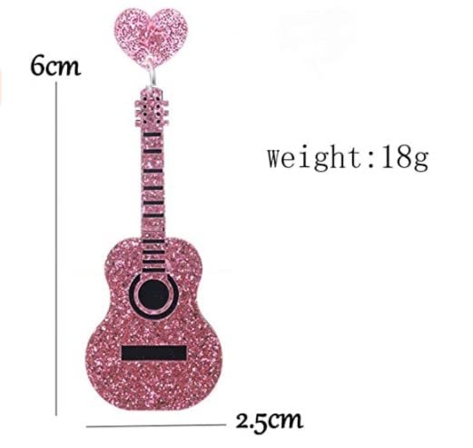 Acrylic Classical Guitar Dangle Earrings Vintage Punk Renaissance Music Guitar Violin Long Drop Earrings for Women -Pink