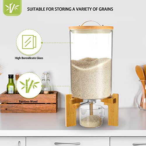 Csyidio 8.8L Rice Dispenser with Stand and Measuring Cup, Glass Rice Dispenser Cereal Dry Food Storge Container for Kitchen Pantry Organization