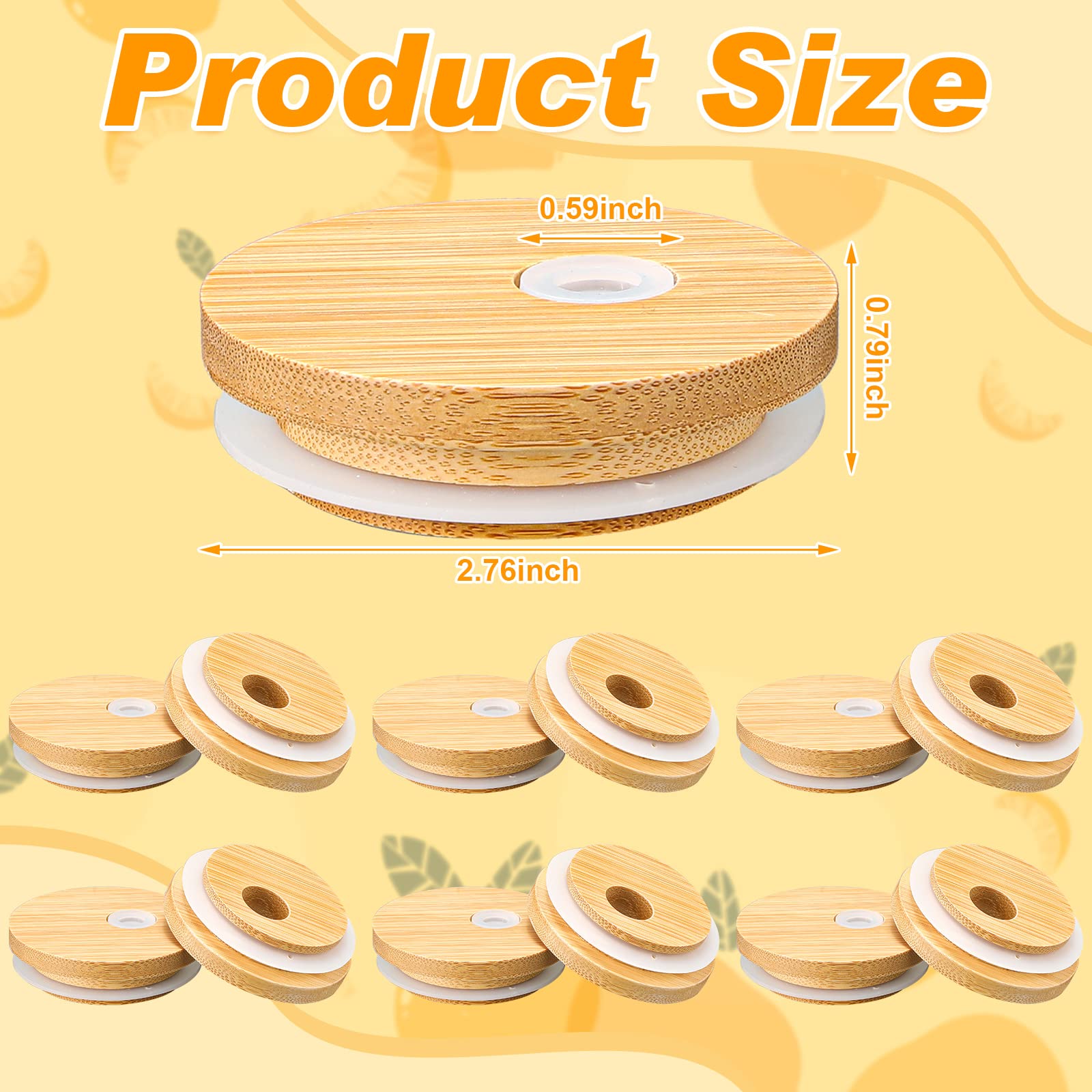 Sieral 70mm Bamboo Jar Lids with Straw Hole for Glass Cups Reusable Wooden Mason Jar Lids for Beer Can Cups 2.76inch Canning Lids with Silicone Ring for Regular Mouth Drinking Jars(30 Pcs)
