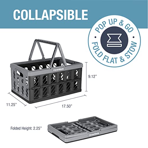CleverMade Eco 24L Collapsible Reusable Plastic Grocery Shopping Baskets; Small Foldable Storage Crates with Handles, 3 Pack, Stone