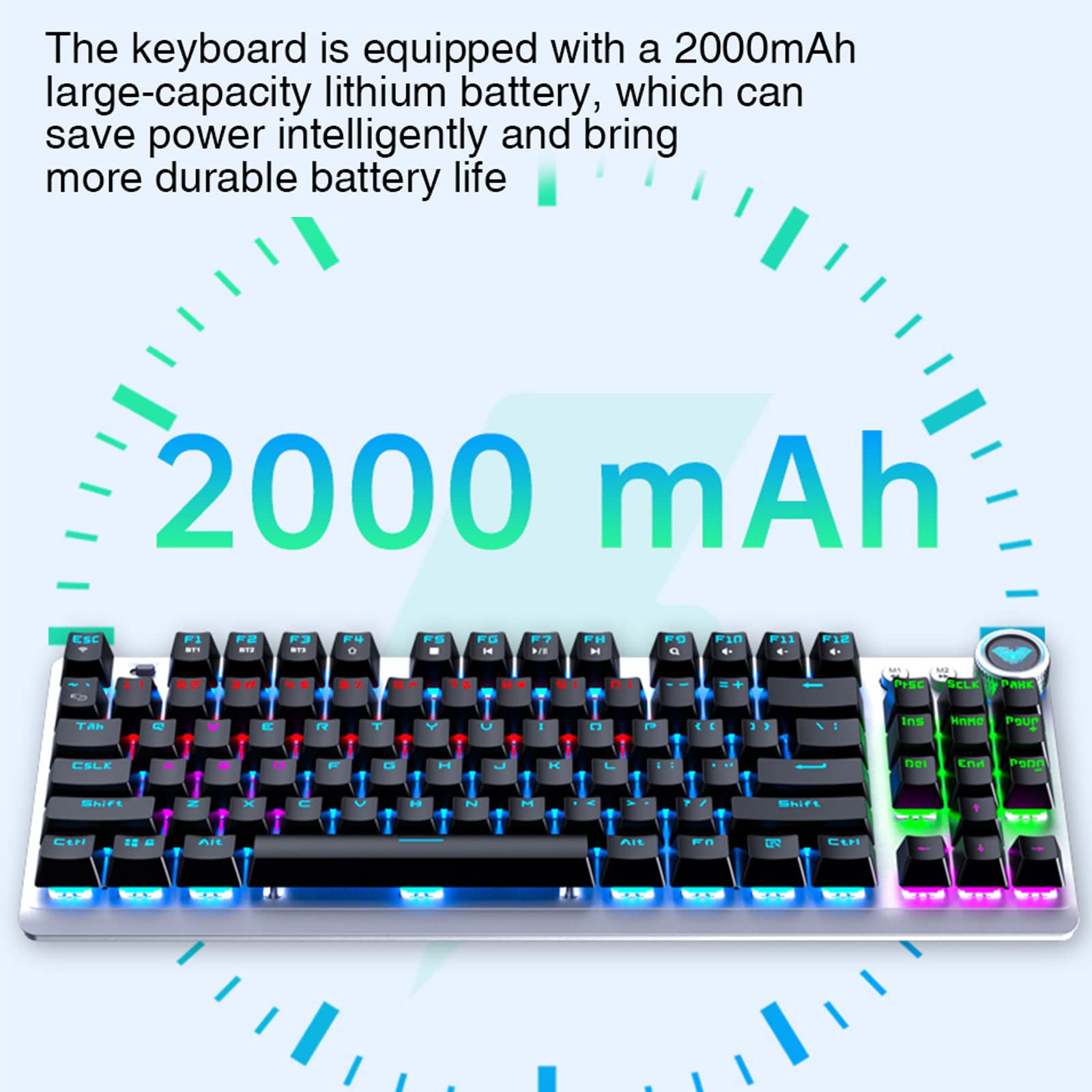 AULA TKL Mechanical Gaming Keyboard,2.4G/BT5.0/Wired,Wireless 87 Keys Rainbow LED Backlit Tenkeyless Bluetooth Keyboard with Blue Switch-Black