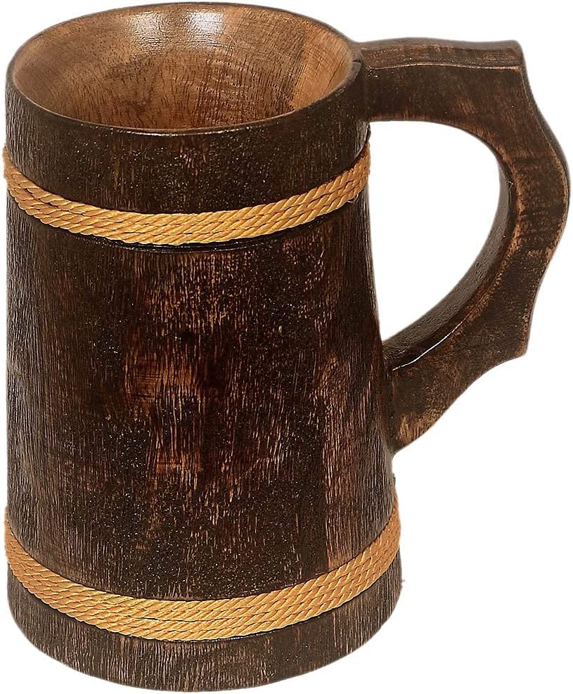 Degidebaar House Wooden Beer Mug with Handle for Home Bar/Café/Pubs/Party (with Melamine PU Waterproof Polish, Brown, 510 ml, Set of 1)