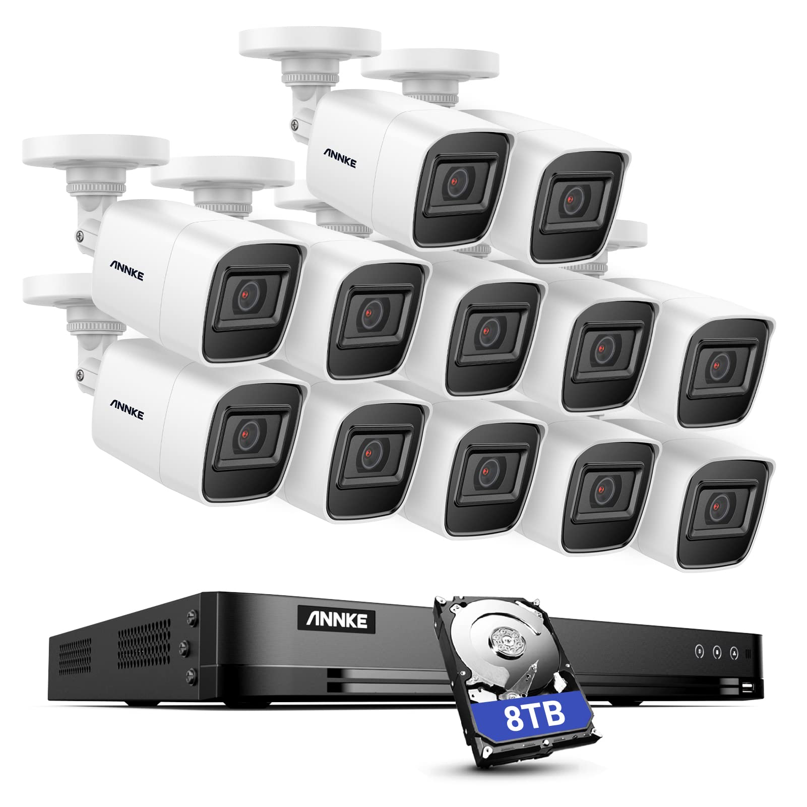 ANNKE 4K Security System 16 CH Wired AI DVR with 12pcs 8MP CCTV Cameras, 100ft EXIR Night Vision, IP67 Weatherproof Housing, Human& Vehicle Motion Detection & Remote Access, 8TB Hard Drive Included