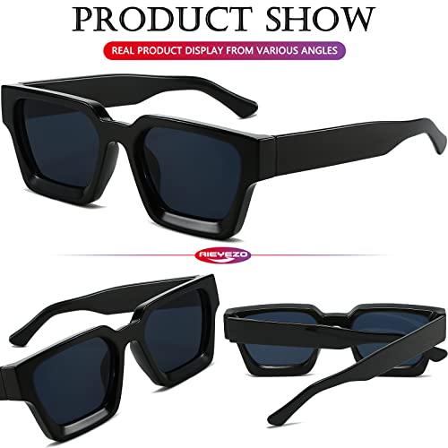 AIEYEZO Square Sunglasses for Women Men Square Thick Frame Sun Glasses Simple Designer Style Shades (Black/Grey)