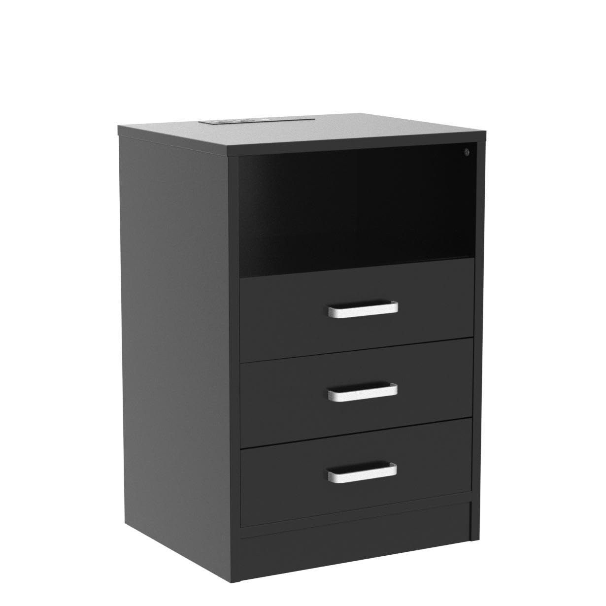 ADORNEVE Nightstand with Wireless Charging Station and LED Lights,Night Stand for Bedroom,Bedside Table with Drawers,Modern End Side Table,Black