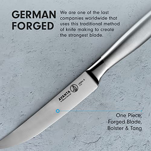 Messermeister Avanta 5” Fine Edge Steak Knife Set - German X50 Stainless Steel - Rust Resistant & Easy to Maintain - Includes 4 Steak Knives