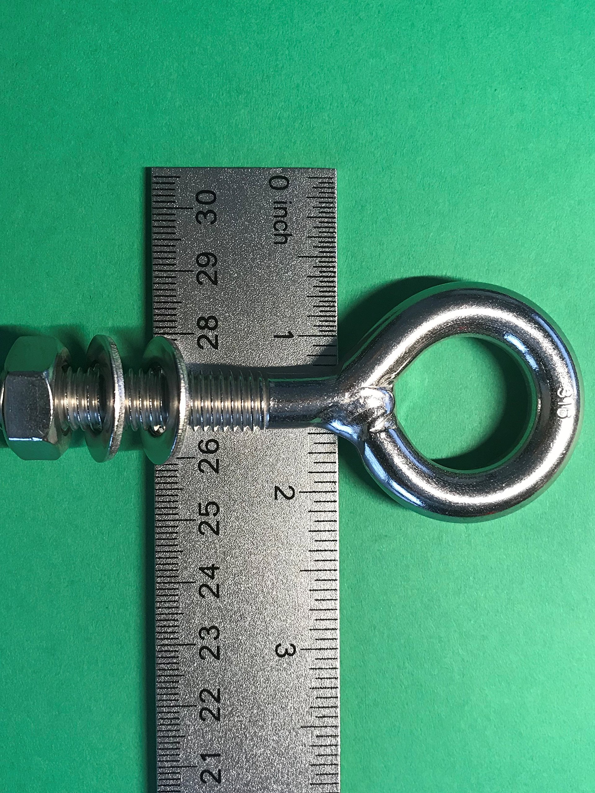 US STAINLESS 2 Pieces Stainless Steel 316 M10 Eye Bolt 10mm x 100mm (3/8" x 4") Marine Grade Pitch of 1.5