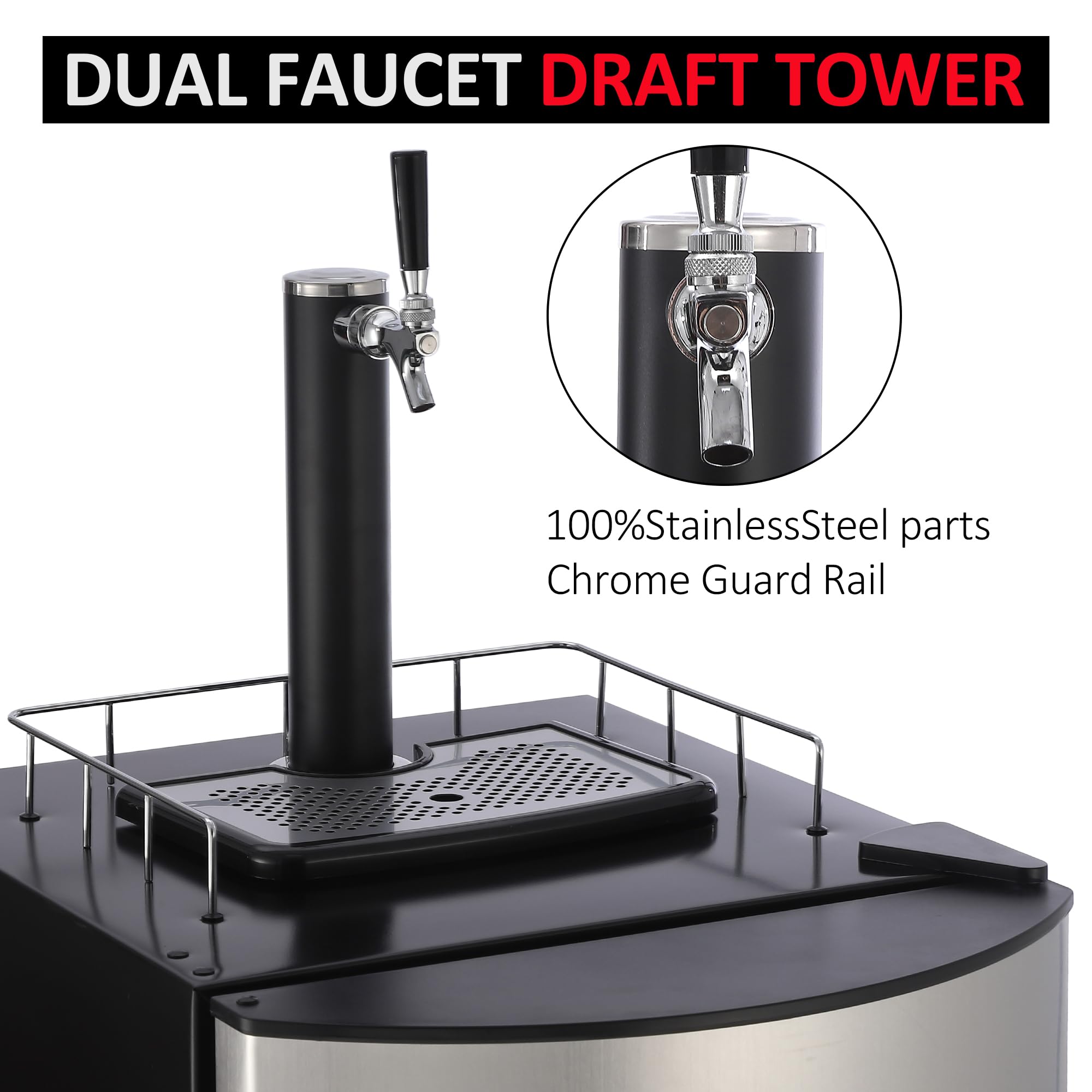 Beer Kegerator, Single Tap Draft Beer Dispenser Full Size Keg Refrigerator With Shelves, Stainless Steel, Drip Tray & Rail,32°F- 50°F Temperature Control Coller 128L