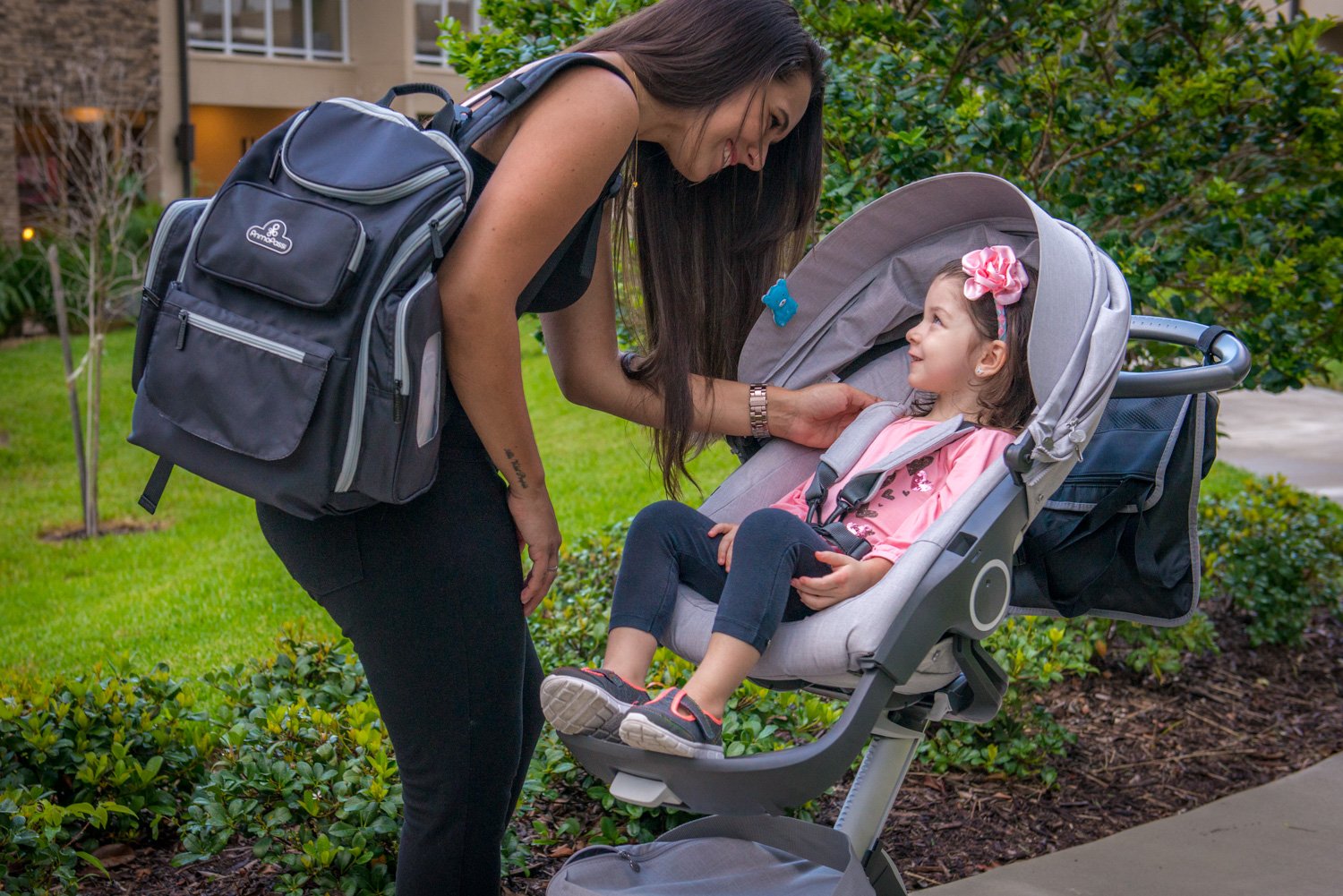 Primo Passi Baby Diaper Bag Backpack with Insulated Pockets, Wipes Case, Changing Pad, and Stroller Straps (Grey)