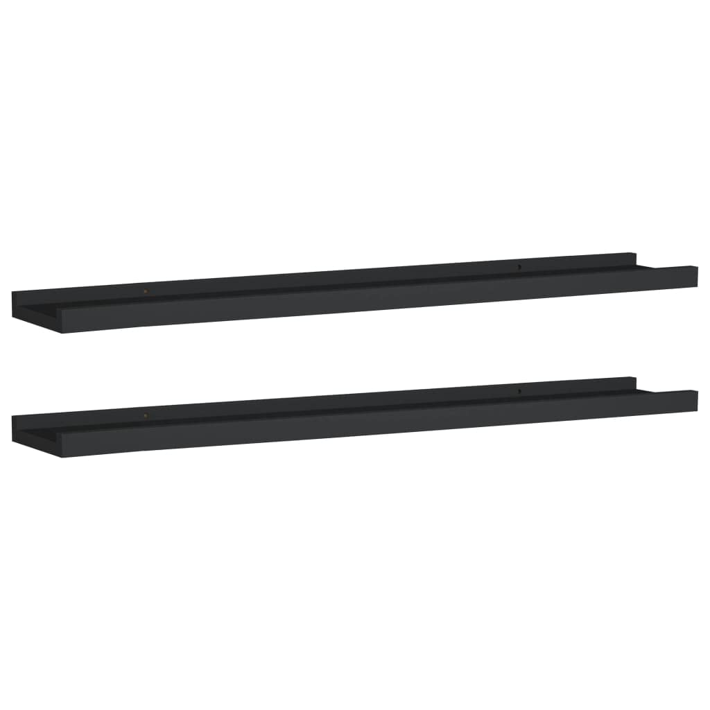 vidaXL Wall-Mounted Black Ledge Shelves, Set of 2, Lacquered MDF, Measuring 31.5"x3.5"x1.2", Suitable for Picture Frames and Decorations, Easy to Install