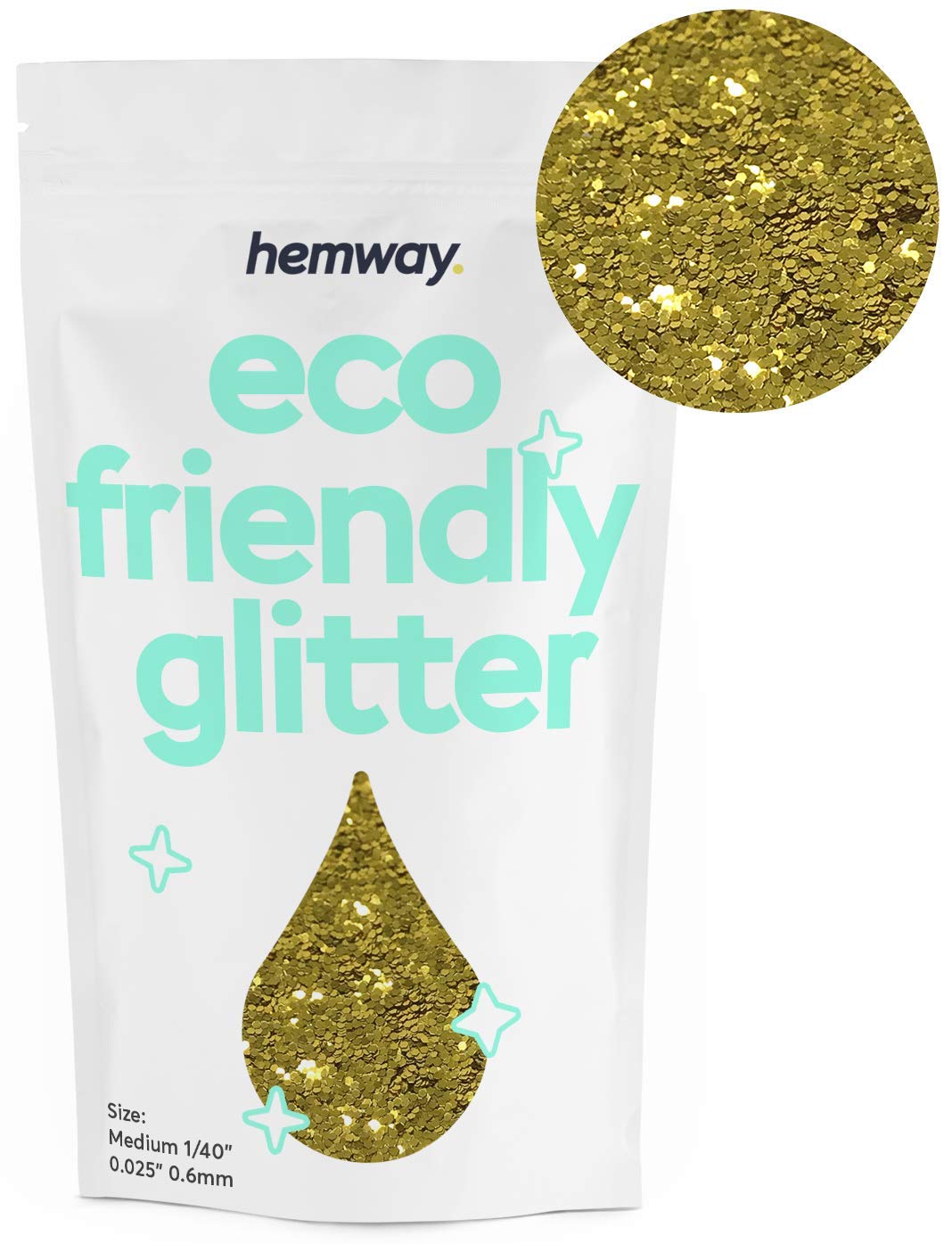 Hemway Eco Friendly Biodegradable Glitter 100g / 3.5oz Bio Cosmetic Safe Sparkle Vegan for Face, Eyeshadow, Body, Hair, Nail and Festival Makeup, Craft - Chunky (1/40" 0.025" 0.6mm) - Gold