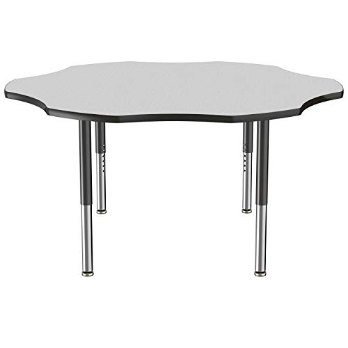 Factory Direct Partners 10091-GYBL Mobile Flower Activity School and Office Table (60"), Super Legs with Glides and Casters, Adjustable Height 19-30" - Gray Top and Black Edge