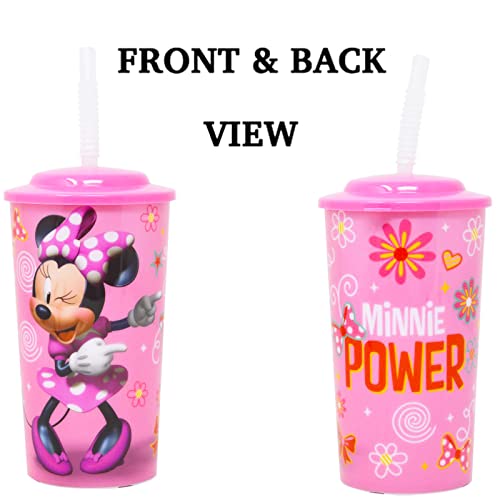 Disney Minnie Mouse Sippy Cup Set - 6 Pack Minnie Tumbler with Straw Bundle With Mickey Stickers and Princess Door Hanger (Minnie Cup for Toddlers Kids Adults)