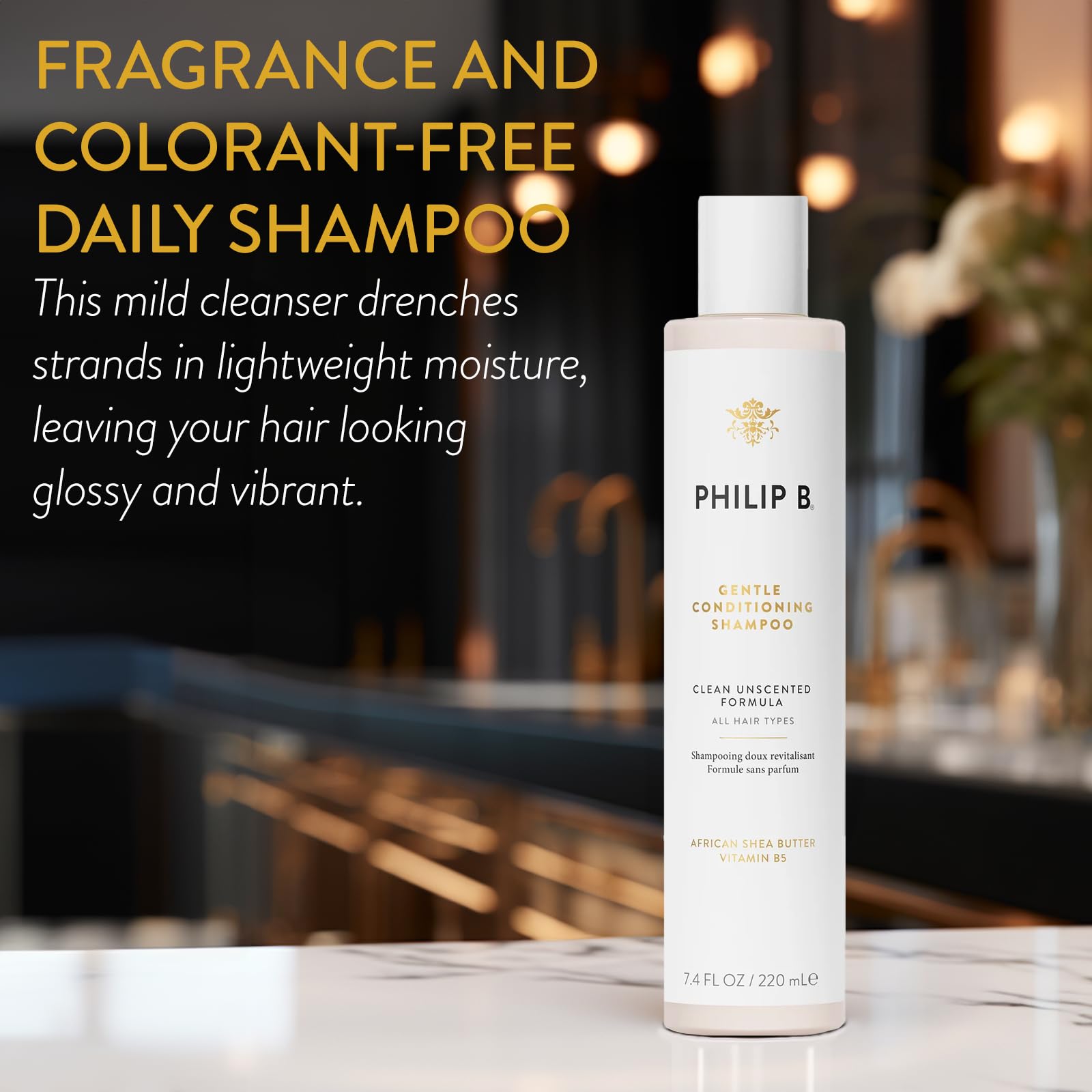 PHILIP B Gentle Conditioning Shampoo, 7.4 fl. oz. (220 ml) - Light-Weight Unscented Cleanser Adds Softness & Shine, With Shea Butter & Vitamin B5