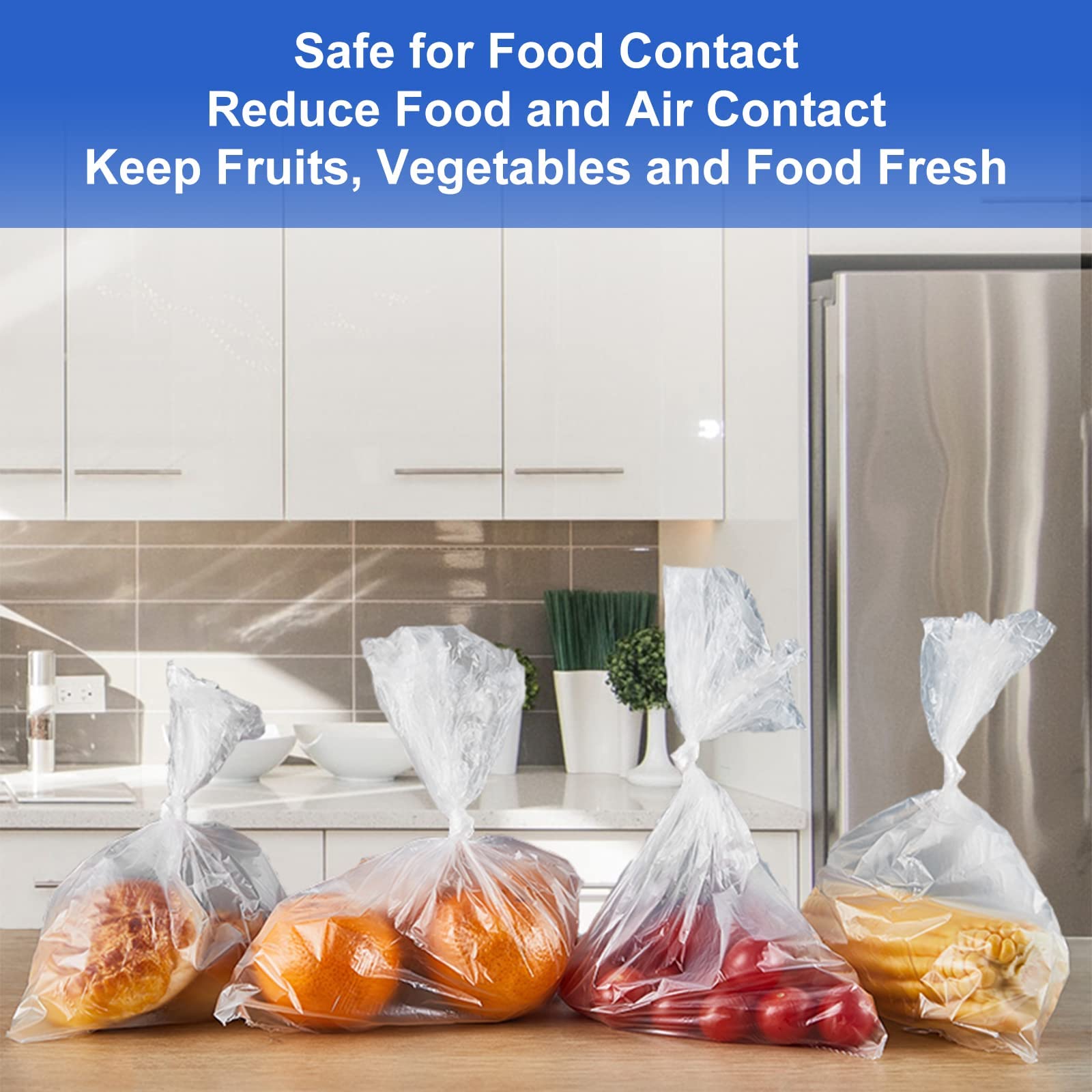 LabelMore 12'' x 16'' Plastic Produce Bags on a Roll, Clear, Food Storage Bags for Bread, Vegetable, Fruits and Meat, 350 Bags/Roll