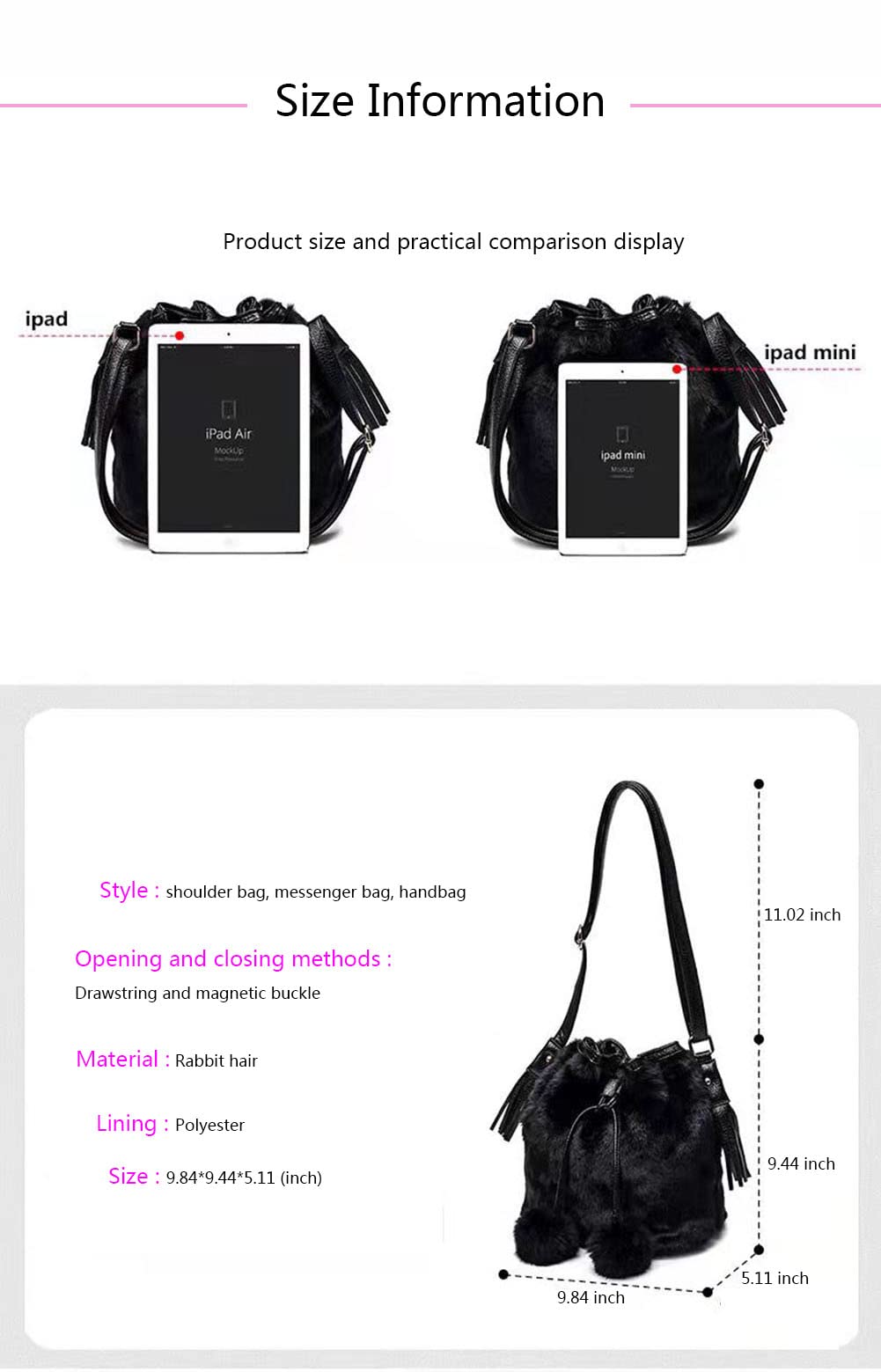 ENYIWH Women Leopard Print Faux Purse Fur Drawstring Bucket Bag Shoulder Crossbody Bag