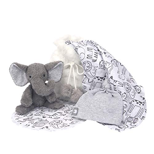 Lambs & Ivy 5 Piece Gray/White Plush Infant/Newborn Baby Gift Bag w/Swaddle