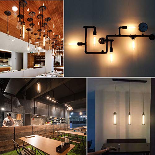 Adshen-US T10 LED Tubular Light Bulbs,Warm White 2700K,6W Dimmable Tube Vintage Led Filament Bulbs 60 Watt Equivalent,E26 Medium Base,LED Edison Bulb for Desk Lamp,Pendant Lights,4-Pack
