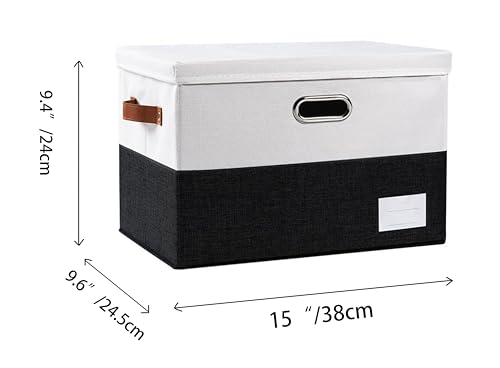BeigeSwan Medium 23 Liter Collapsible Stackable Storage Bins with Lids, 3 Packs Foldable Fabric Closet Boxes Lidded Storage Bins Heavy-duty Fabric Baskets Organizers Storage (15.4” x 10” x 9.5”)