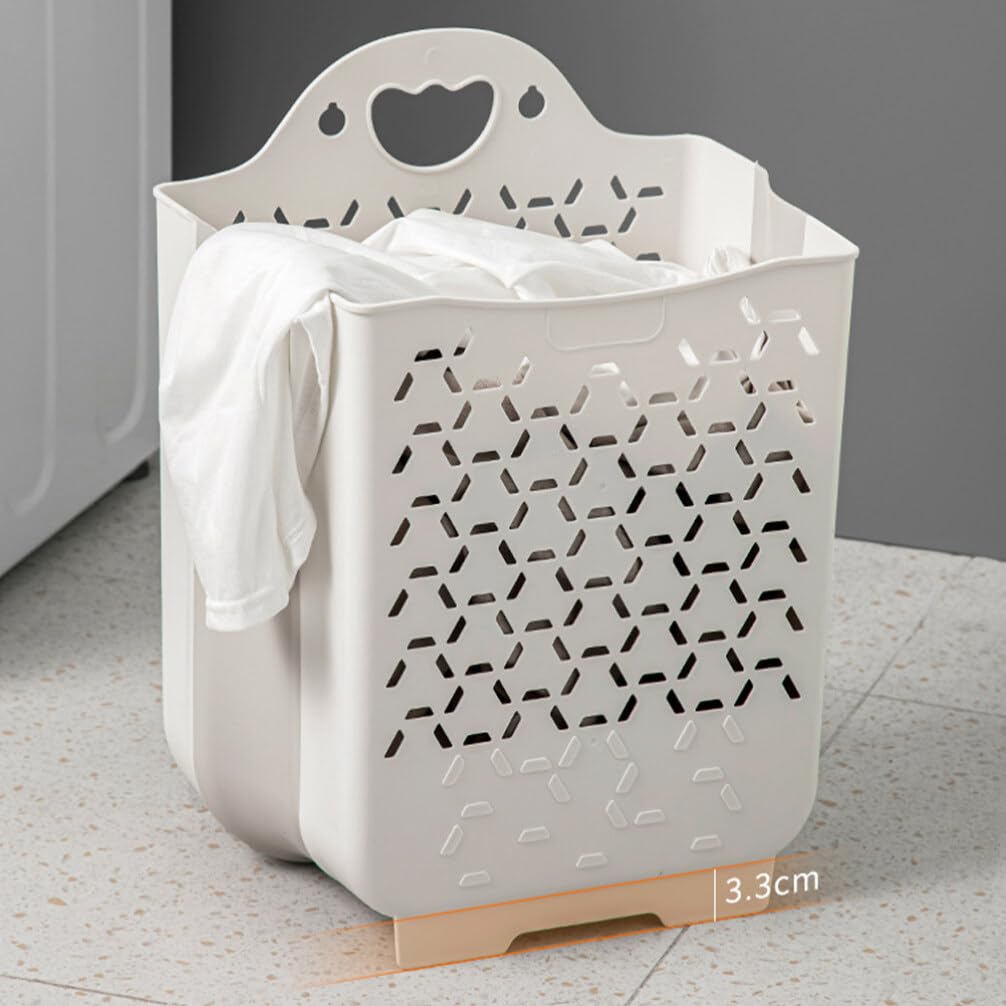 Healvian Collapsible Laundry Basket Wall Mounted Laundry Hamper Plastic Wall Hanging Laundry Basket Dirty Clothes Basket Foldable Storage Basket for Bedroom,Bathroom,Wardrobe, Dormitory