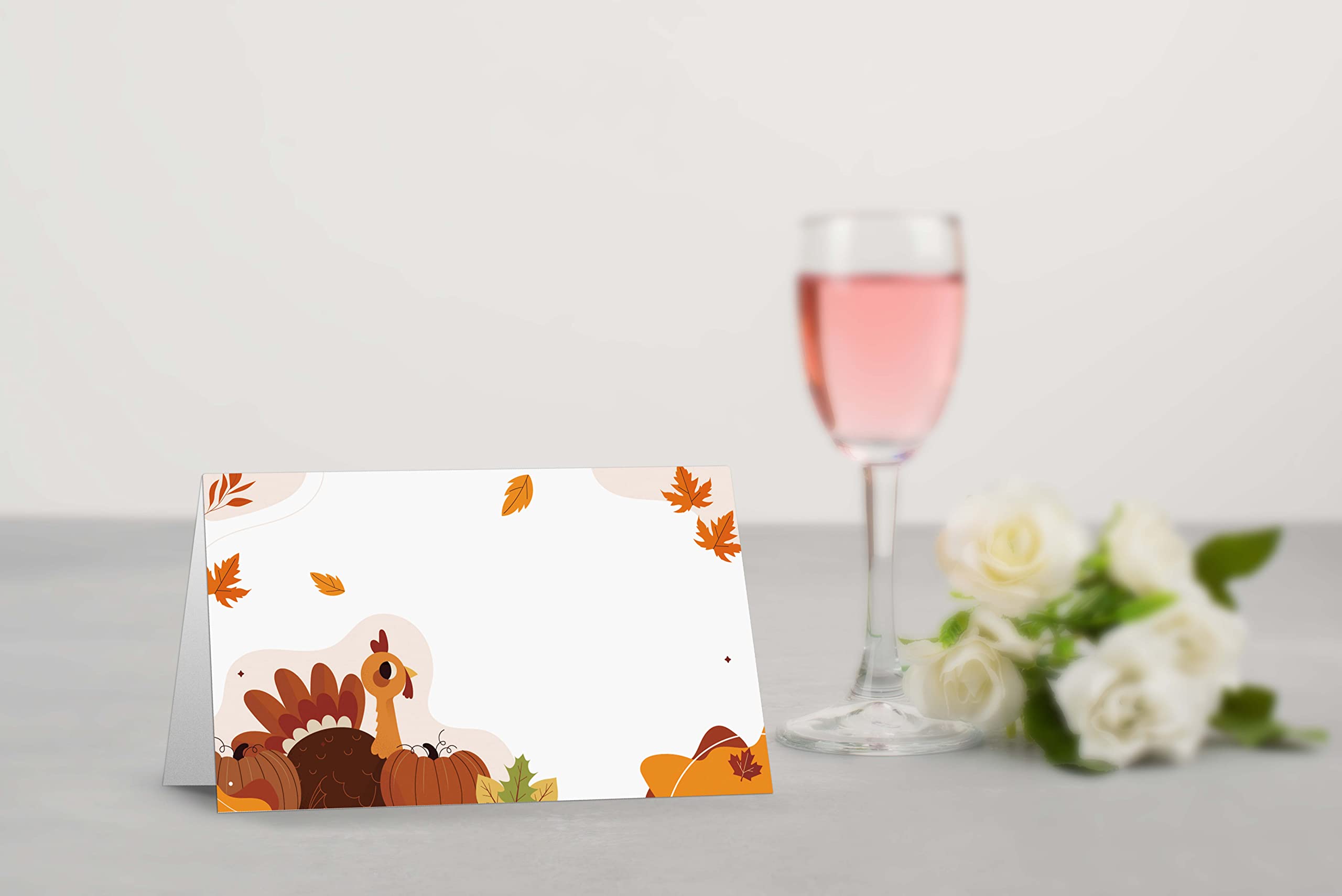 Table Place Card, Fall Thanksgiving Themed Tent Style Cards, Pack of 25 Half-Fold Reception Place Card with Turkey, Perfect for Thanksgiving Dinner, Party, Birthday, Wedding, Banquet A08