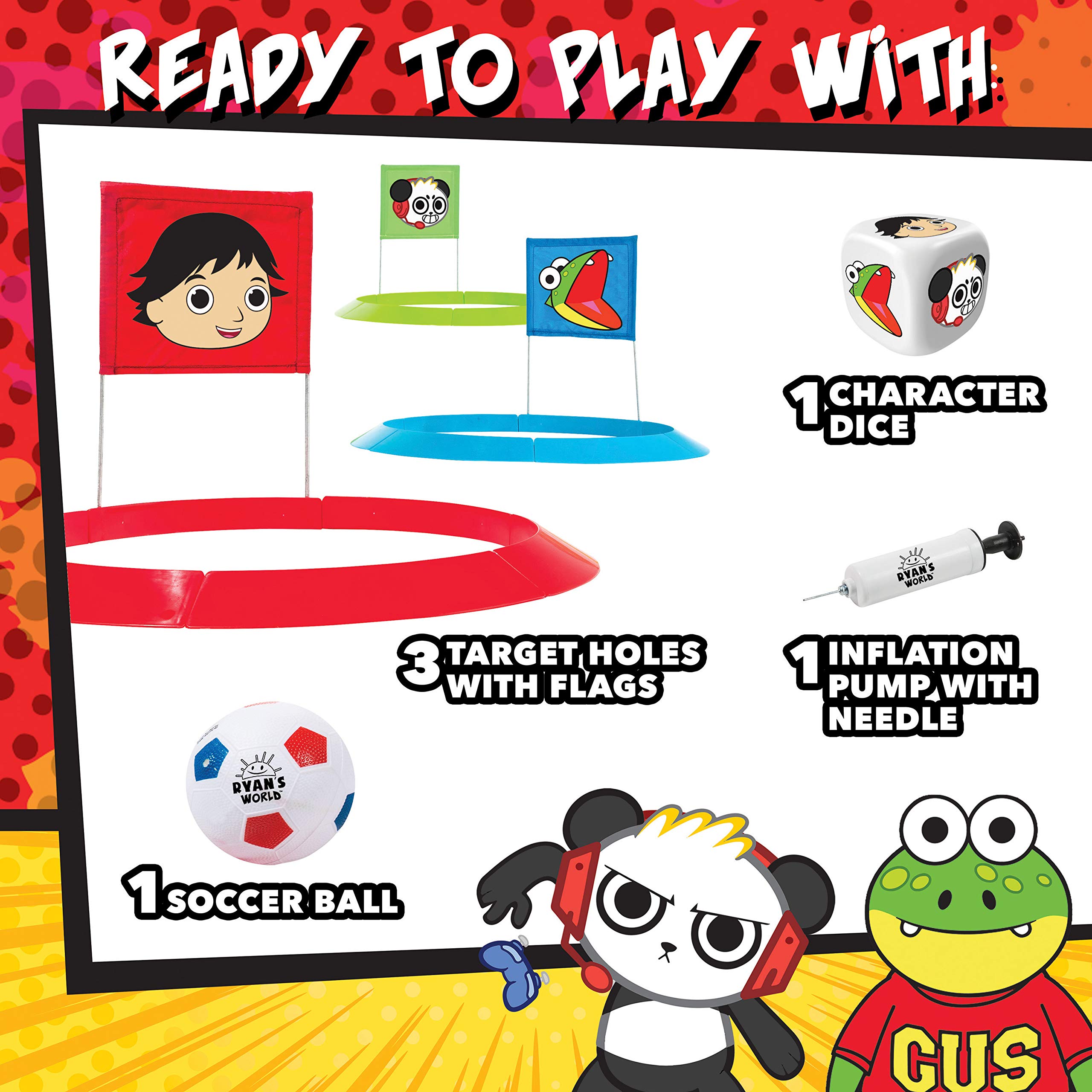 Franklin Sports Ryan's World Kids Soccer Golf Set with 1 Soccer Ball & 3 Targets with Flags - 20" Targets