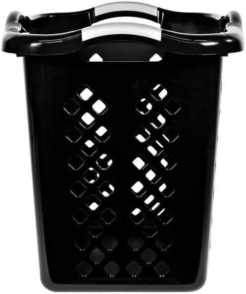 AuOsi 2 Pack Ultra Easy Carry Plastic Laundry Hamper, 2 Bushel Lamper Plastic Laundry Basket with Silver Handles,Dirty Clothes Laundry Hamper Bin for Home, Apartment, or Dorm Room, Black, KT458