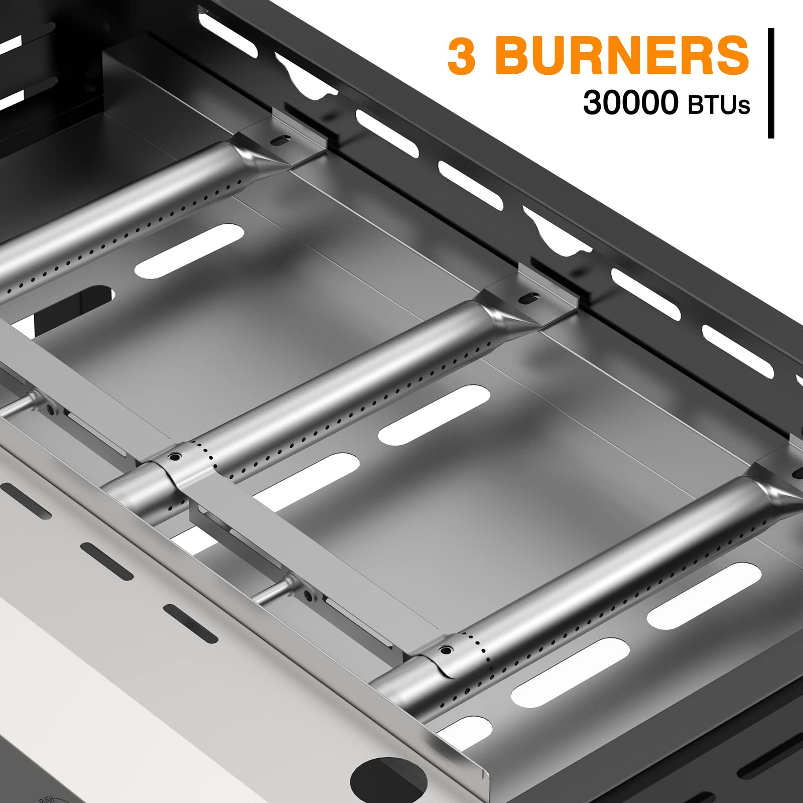 ADREAK 25.6 Inch 3 Burner BBQ Gas Grill Griddle, Stainless Steel Portable Detachable 30,000 BTU Table Top Propane Barbecue Grill for Camping or Tailgating (Upgraded Griddle)